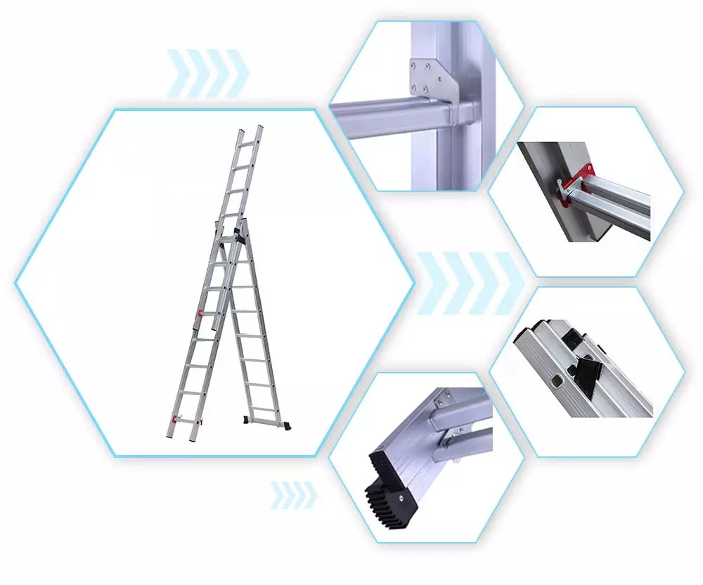 3-Section step aluminium extension ladder /combination ladder with ...
